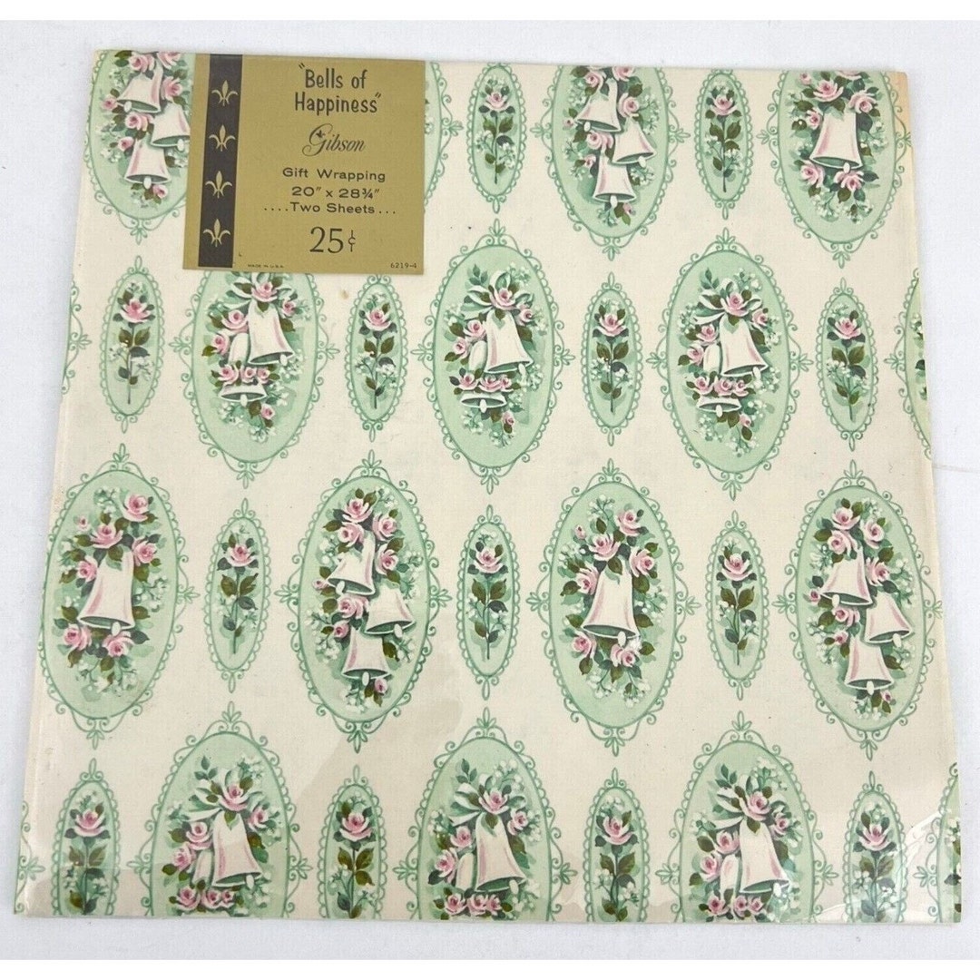 Vintage 1950s 1960s Gift Wrap Wedding Bells Gibson Two Sheets 20 X 28 3 ...