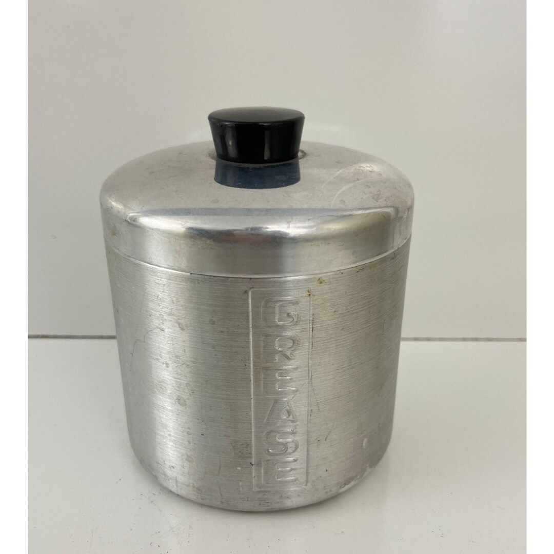Vintage Aluminum Grease Canister Jar With Strainer Insert Mid Century ...