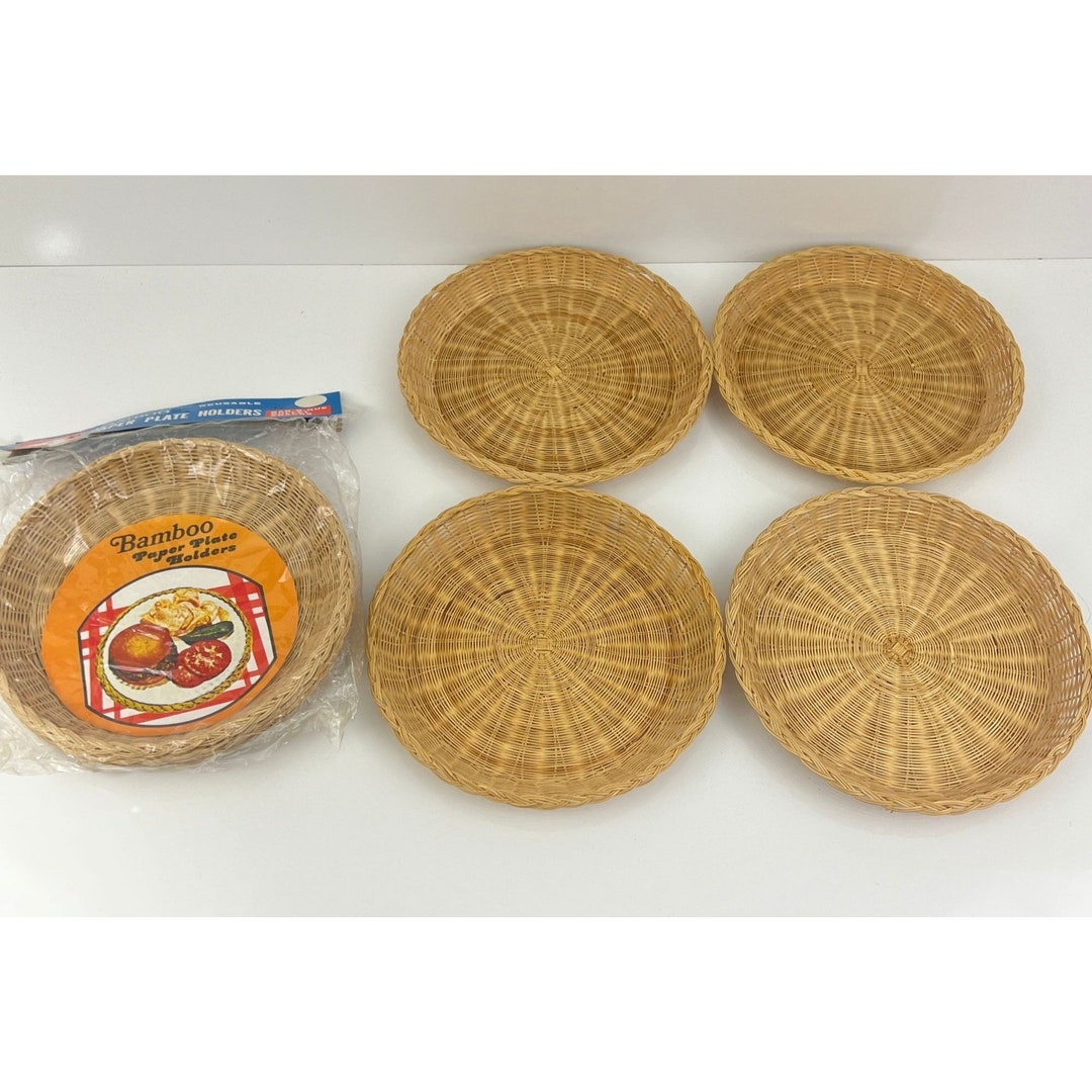 Wicker Straw Rattan Paper Plate Basket Holders Set of 8 Retro Kitsch - Etsy