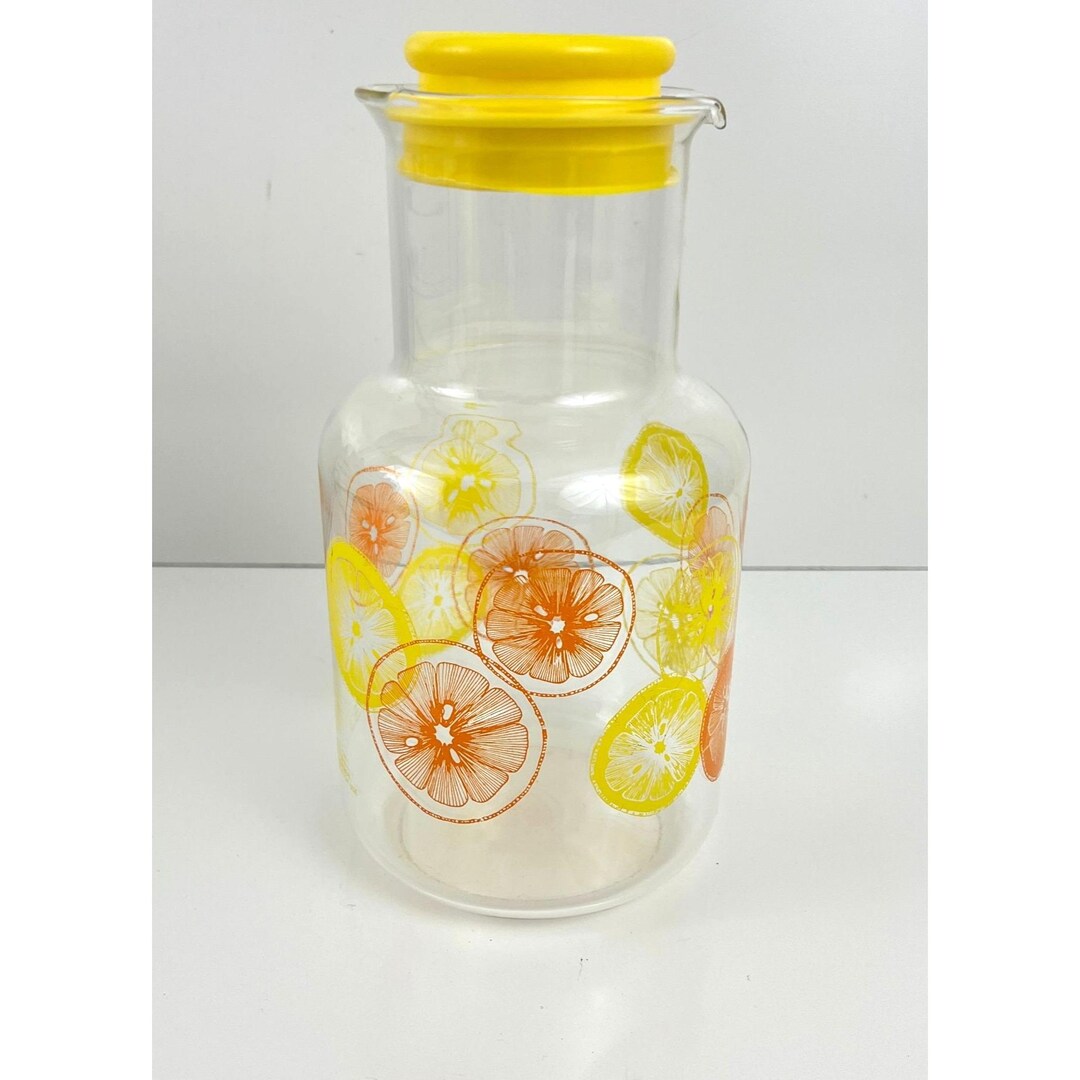 Vintage Pyrex Corning Glass Juice Carafe Pitcher Oranges Lemons 2 QT ...