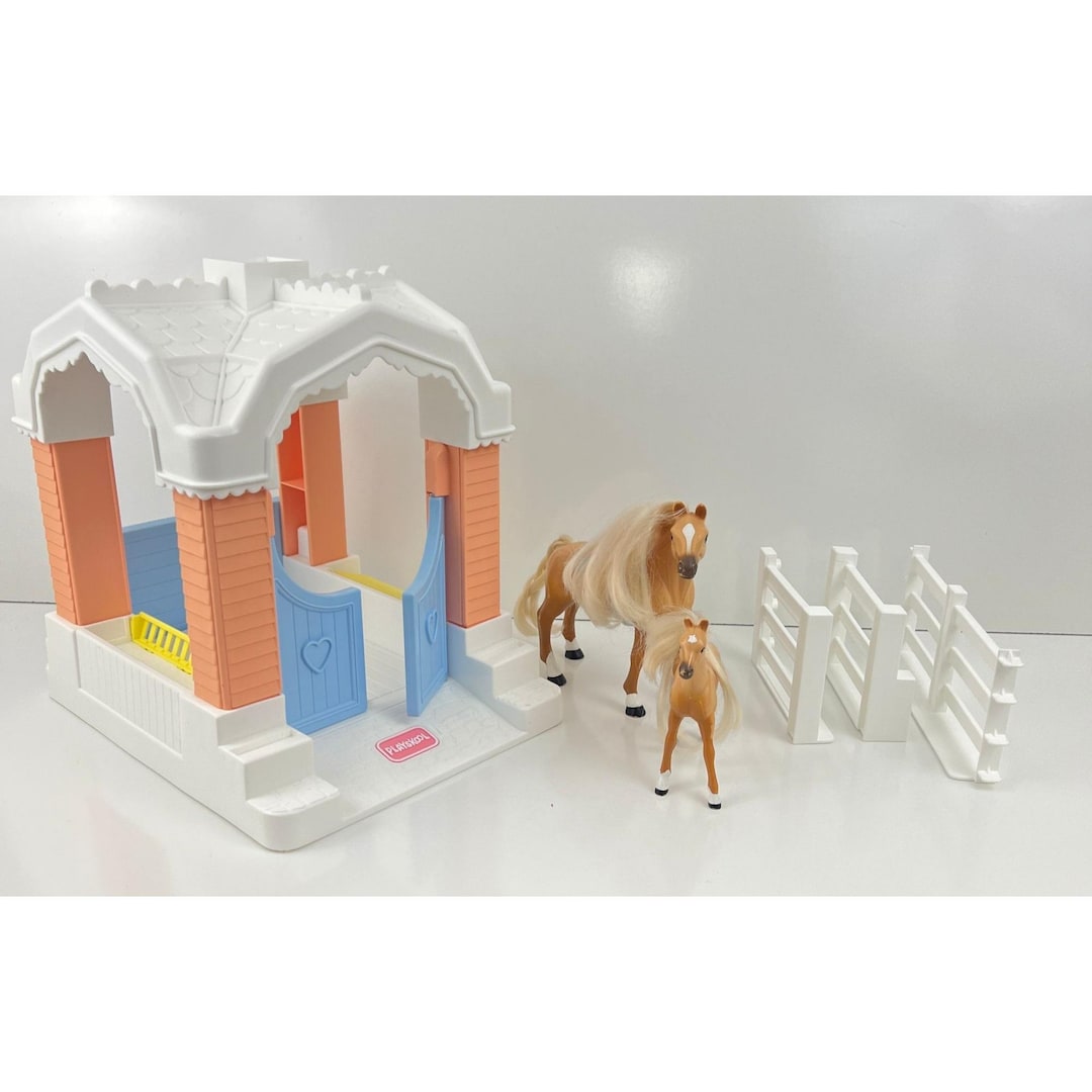 Vintage Playskool Dollhouse Horse Stable Barn 1994 2 Horses Fence - Etsy