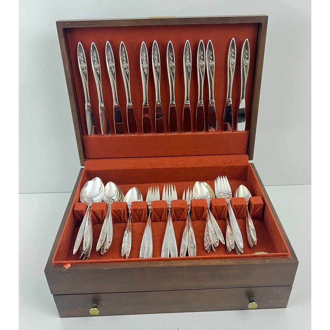 Oneida Community - Morning Rose Flatware Set 89 Pcs Service for 12 ...
