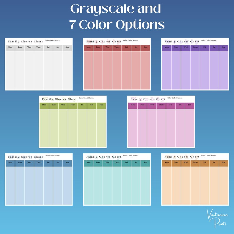 Family Chores Chart (weekly) | 11” X 8.5” Landscape Templates | Instant ...
