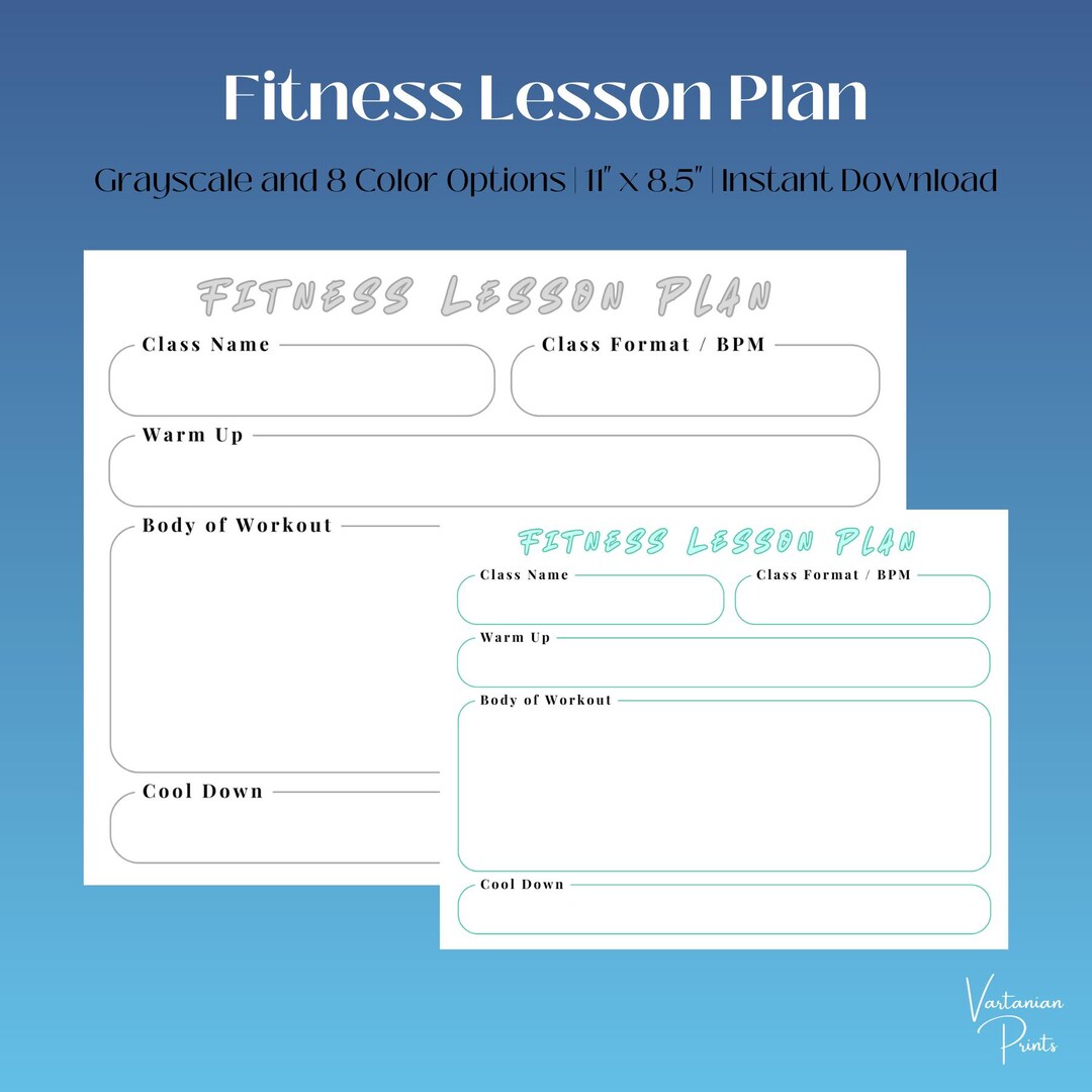 Fitness Lesson Plan: Landscape Templates, Digital Download + Editable ...