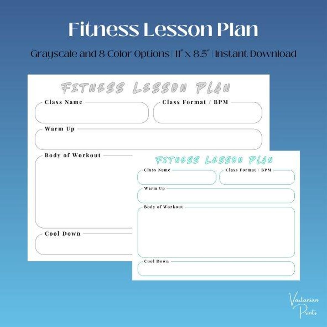 Fitness Lesson Plan 11 X 8.5 Landscape Orientation Templates Instant ...