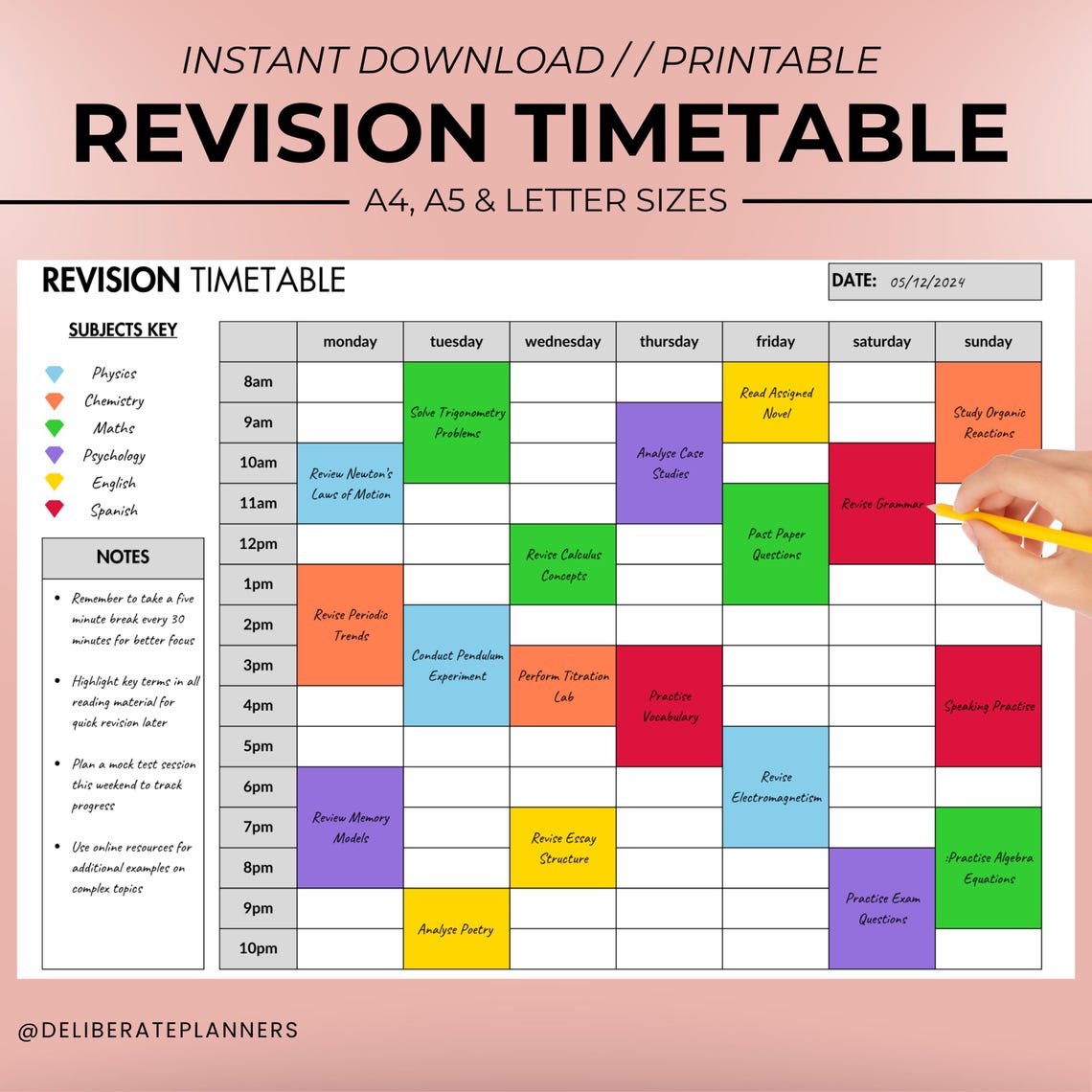 Simple Revision Timetable | Study Planner | Printable Timetable ...