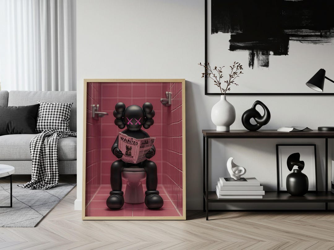 Hypebeast KAWS Inspired Poster, KAWS Style Pink Bathroom Poster - kaws ...