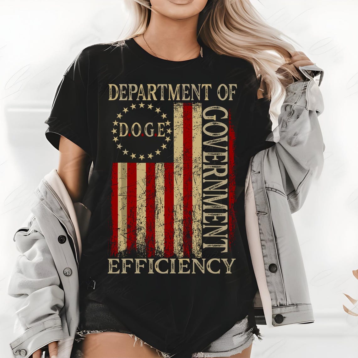 Funny DOGE T-shirt Design PNG | Vintage Distressed American Flag ...