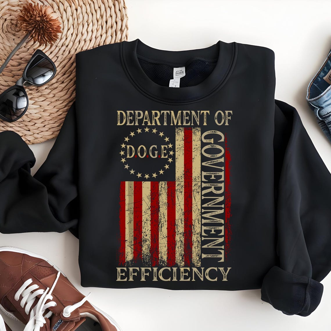 Funny DOGE T-shirt Design PNG | Vintage Distressed American Flag ...
