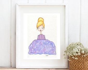 Watercolor Girl With Pigtails Painting Girl Wall Art. Girl Illustration ...