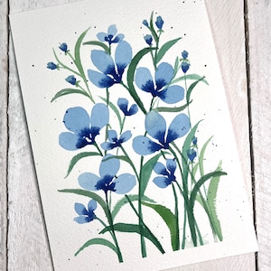 Blue Wildflowers 2 Watercolor Original Painting. Botanical Illustration ...