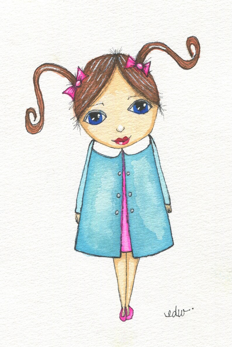 Original Watercolor Pigtail Girl Painting: Whimsical Kids Room Art - Etsy