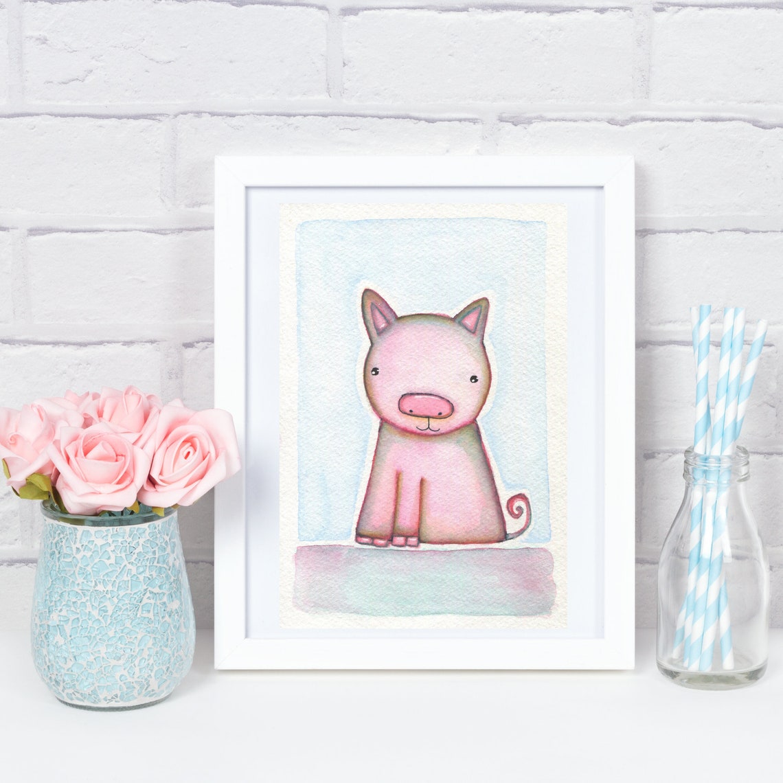 Watercolor Pig Painting Pig Wall Art Nursery Wall Art Kids Room Decor ...
