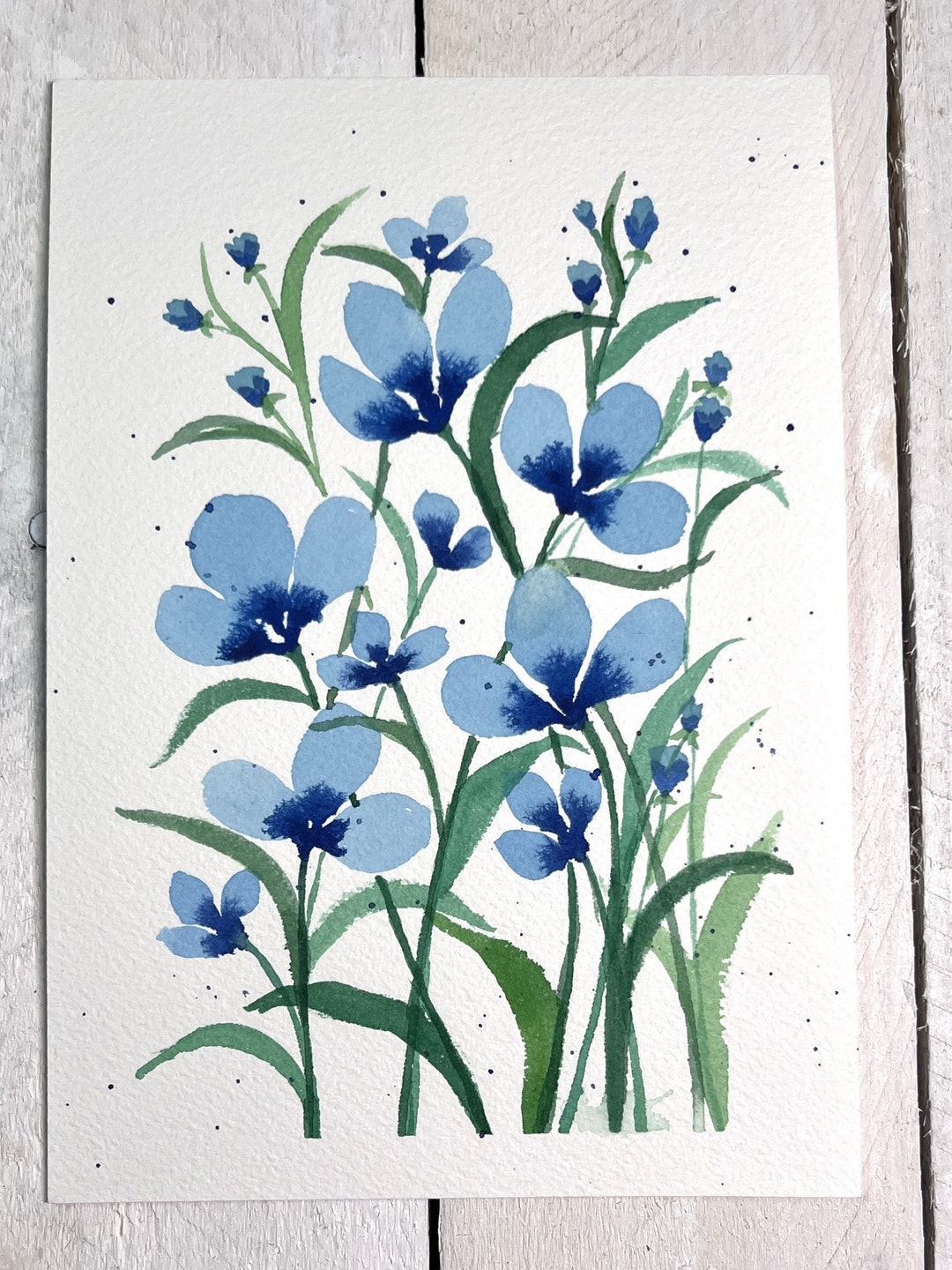 Blue Wildflowers 2 Watercolor Original Painting. Botanical Illustration ...