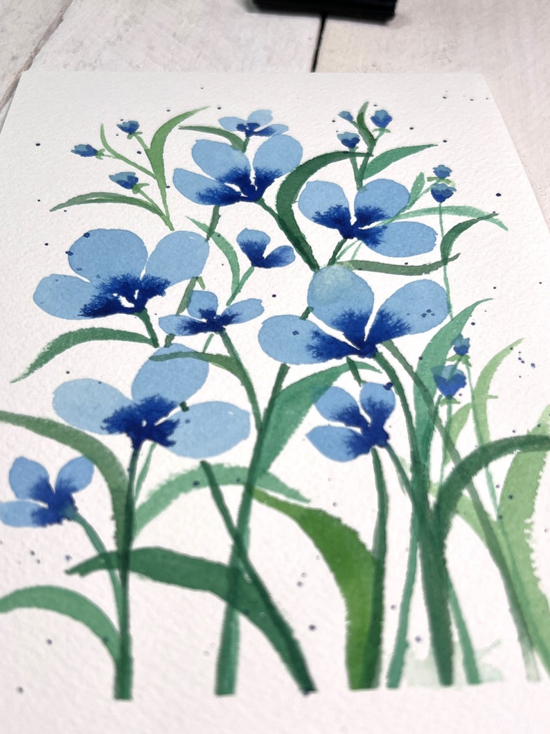 Blue Wildflowers 2 Watercolor Original Painting. Botanical Illustration ...