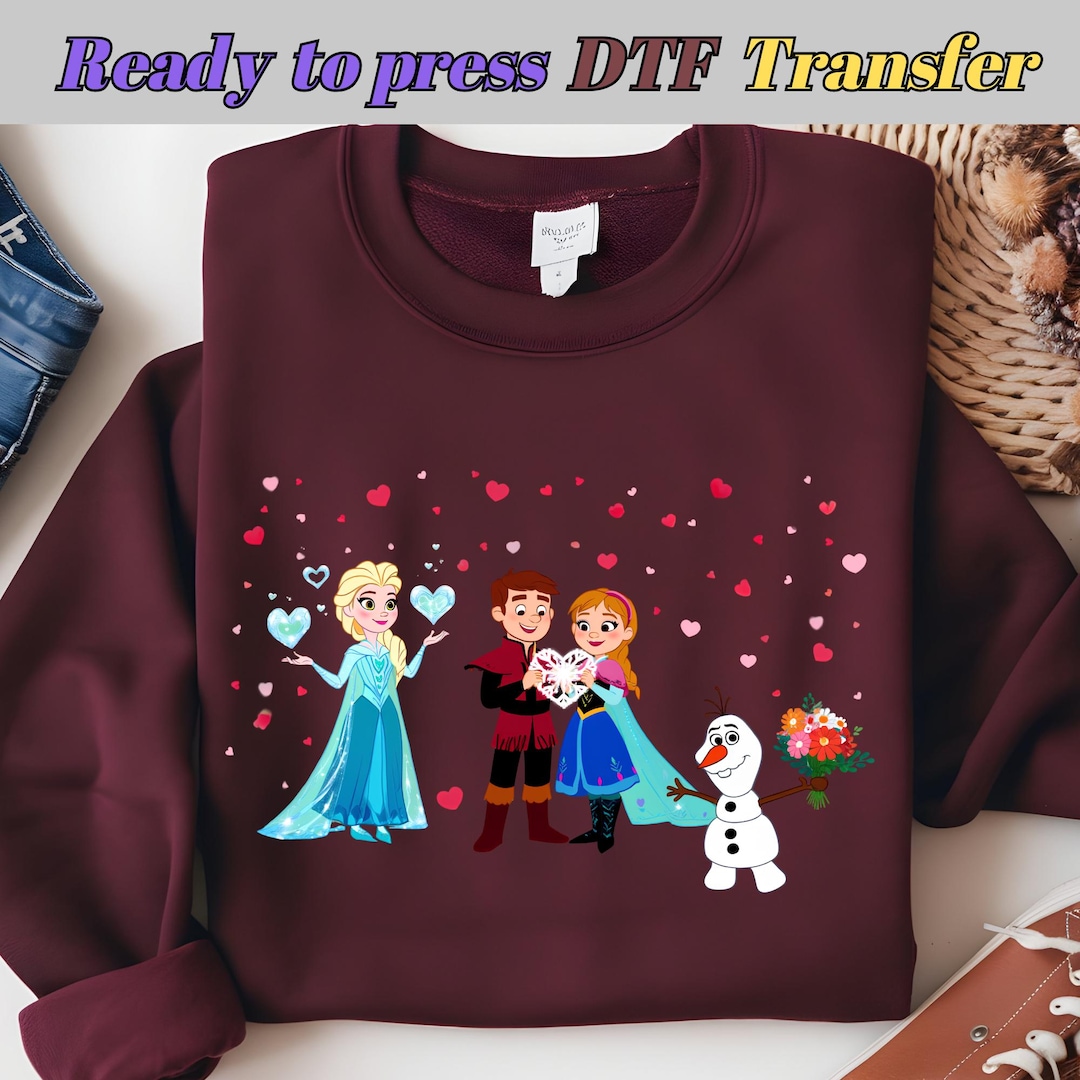 Frozen Love Couple DTF, Elsa Heart Magic DTF, Anna Kristoff Romance, Olaf Flowers Scene ...