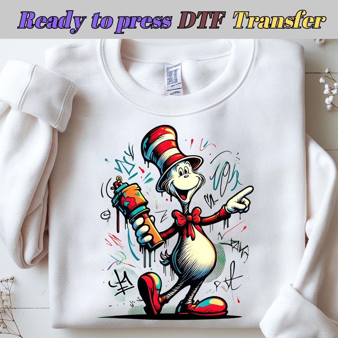 Dr Seuss Cat in the Hat DTF, Graffiti Style Fun Look DTF, Bright Street ...