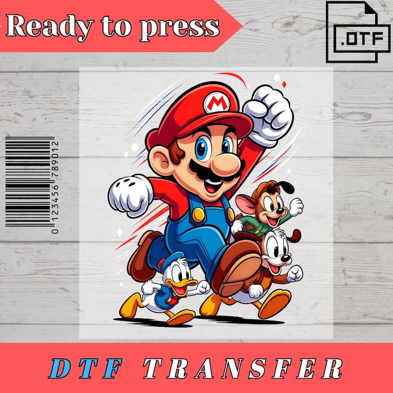Super Mario Dtf Transfer, Mario Running Action, Mickey Mouse, Donald ...