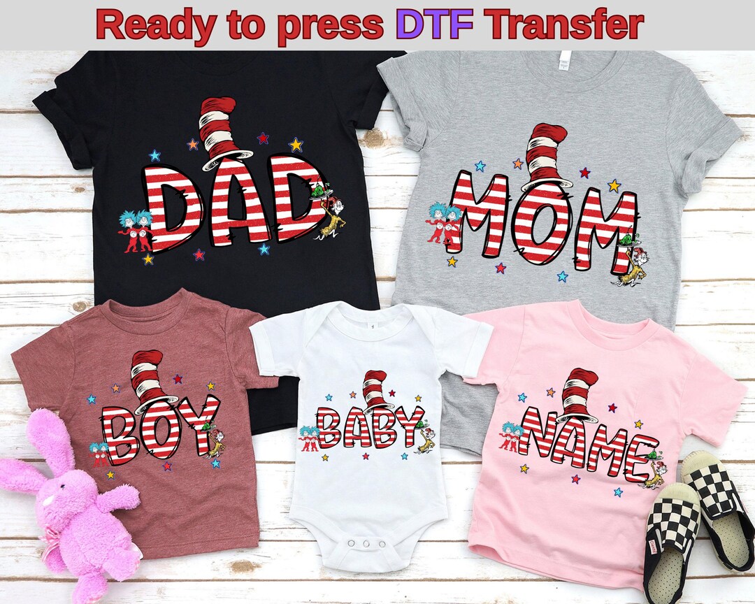 Personalized Dr. Seuss Family Name Dtf Transfer, Custom Mom Dad Baby ...
