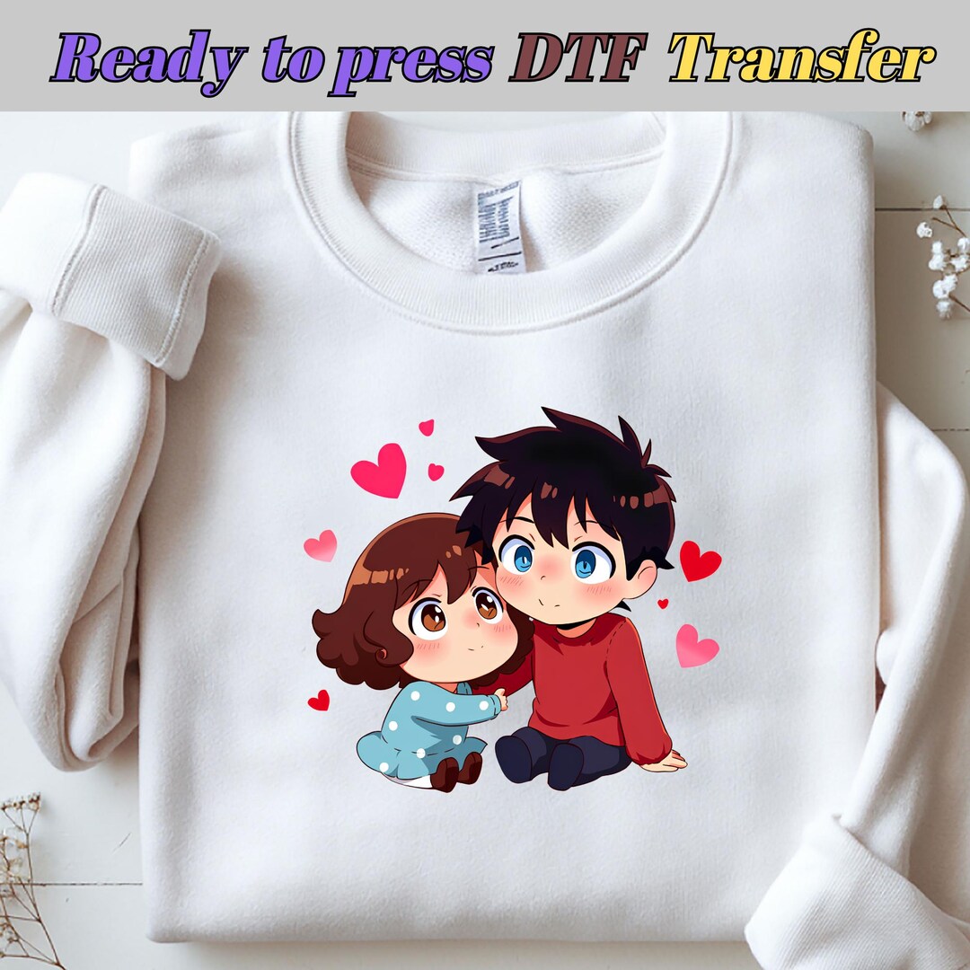 Cute Couple Love DTF, Chibi Boy & Girl Heart Moment, Sweet Valentine ...