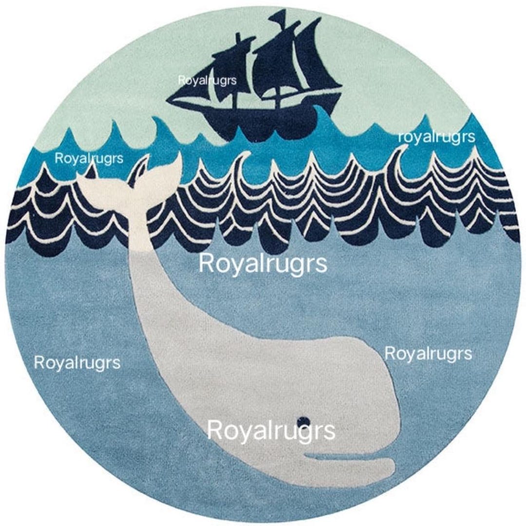 Hand-tufted Round Nautical Whale & Ship Area Rug – Ocean-themed Kids ...