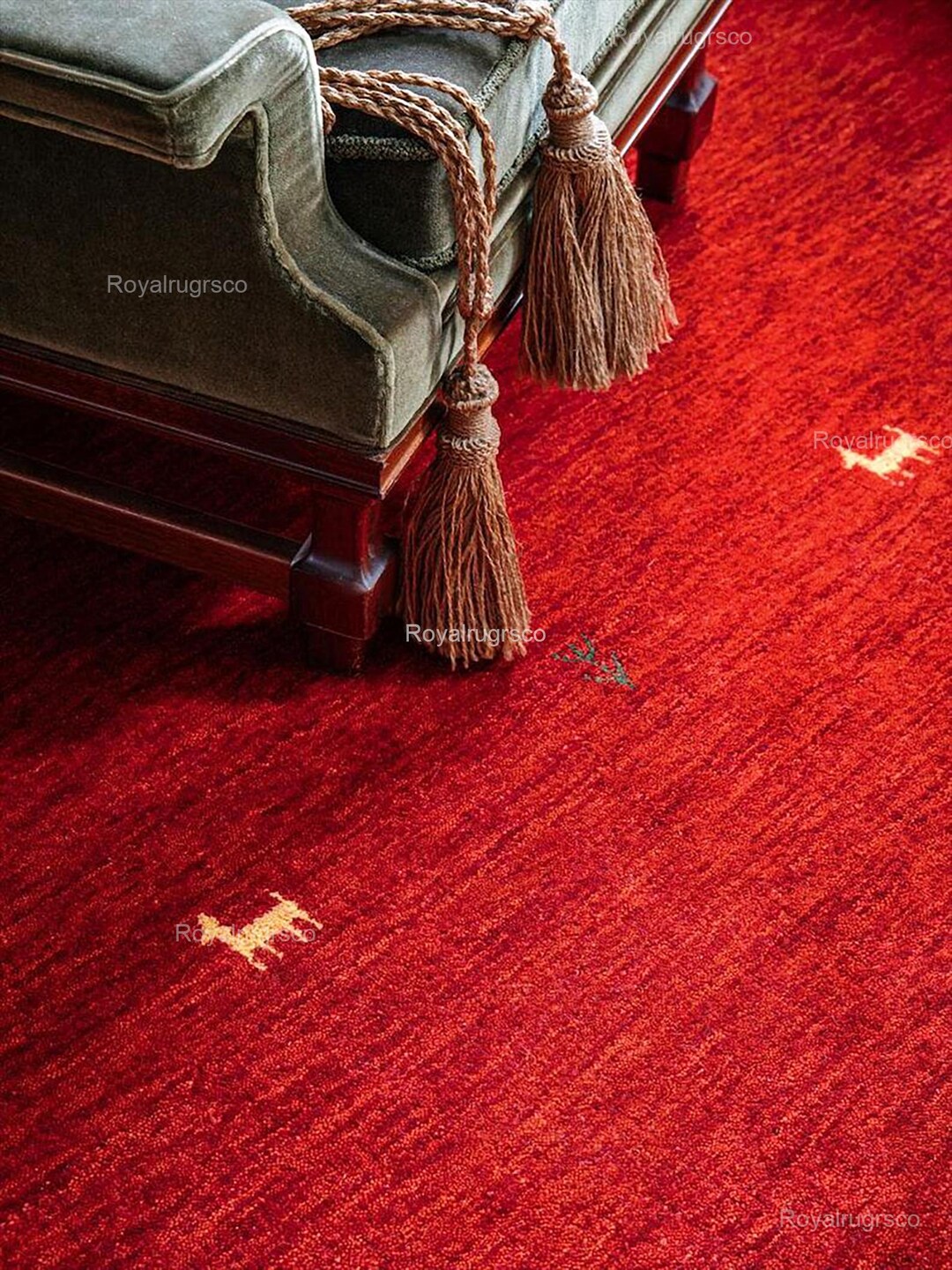 Handmade Red Gabbeh Rug With Minimalist Animal Motifs100% Wool, Rustic ...