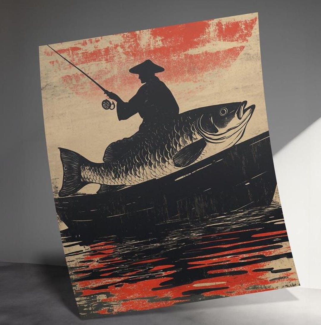 Funny Fishing Poster Fish Art Print Silhouette Fisherman Wall Decor ...