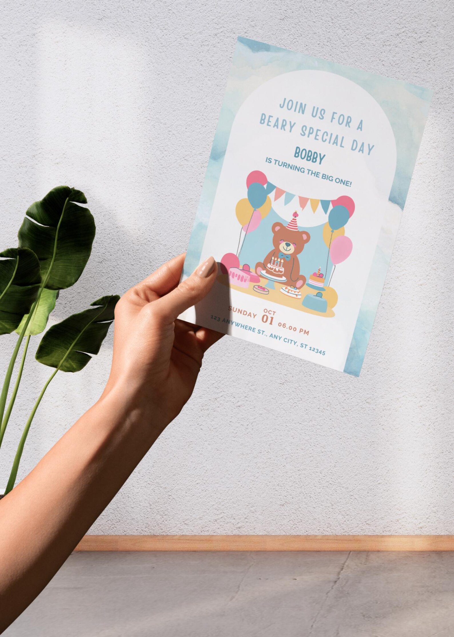 Blue Bear Birthday Invitation Template | First Birthday | Editable ...