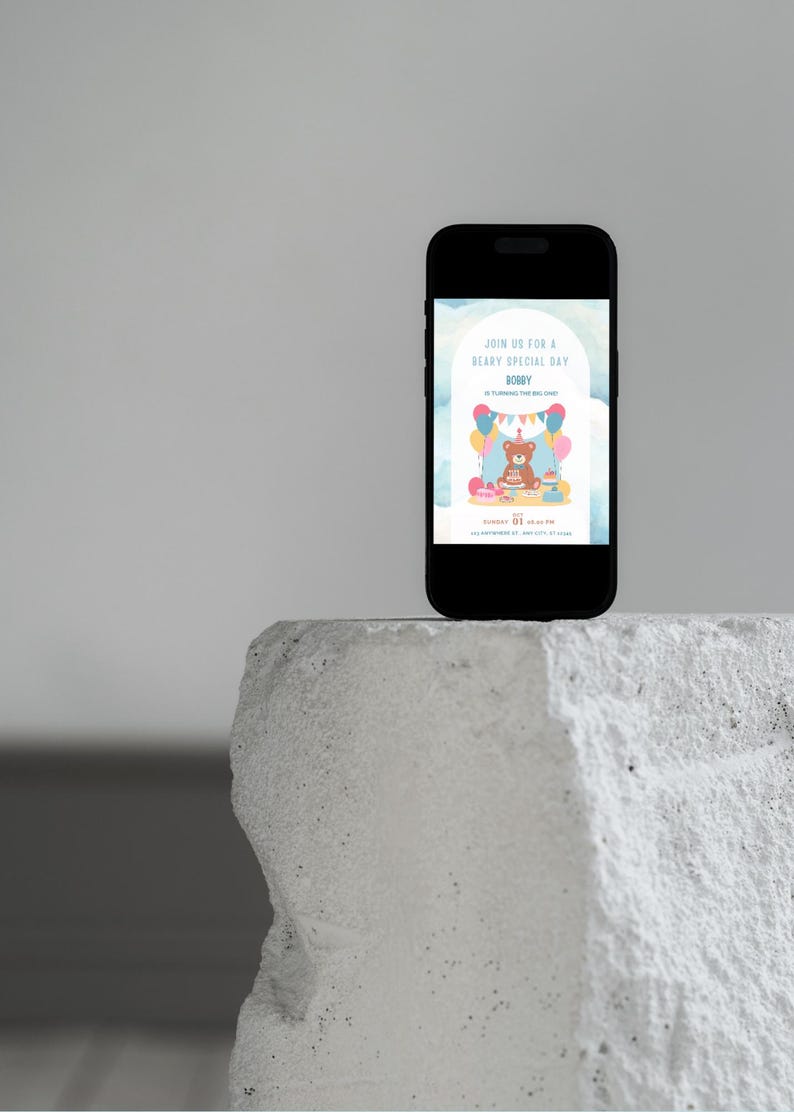 Blue Bear Birthday Invitation Template | First Birthday | Editable ...
