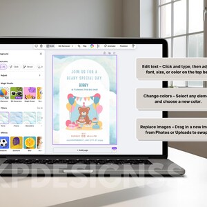 Blue Bear Birthday Invitation Template | First Birthday | Editable ...