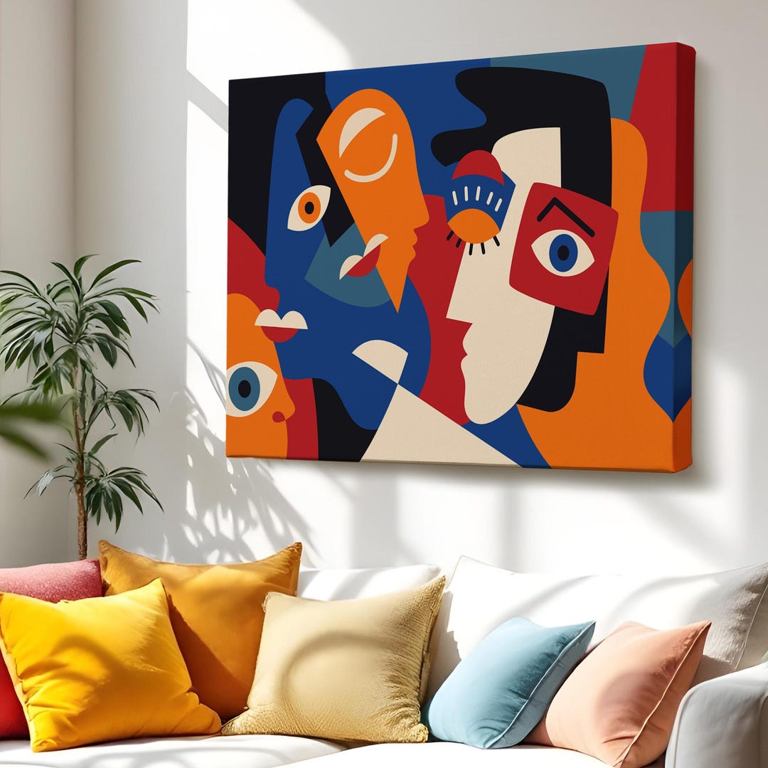 Picasso Style Abstract Human Faces Canvas Wall Art, Large Wall Art ...