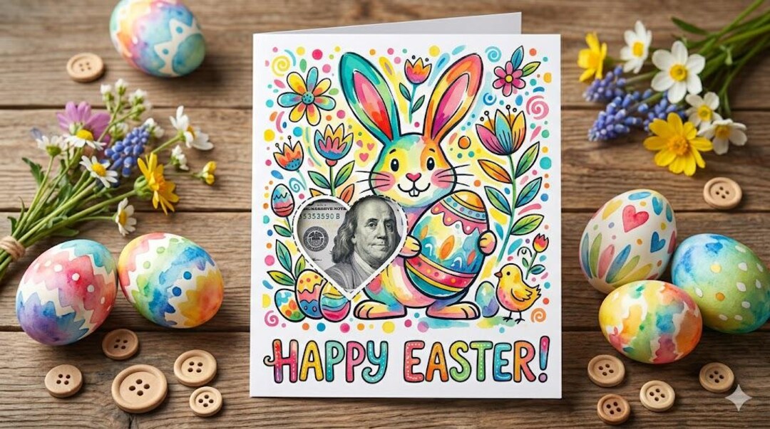 Printable Easter Pop Art Money Holder Card, Funny Bunny Pop Art Gift ...