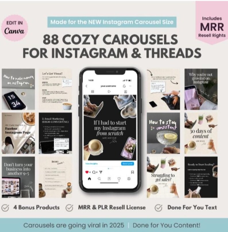 Aesthetic Instagram Carousel Bundle | Editable Canva Templates + Bonus ...