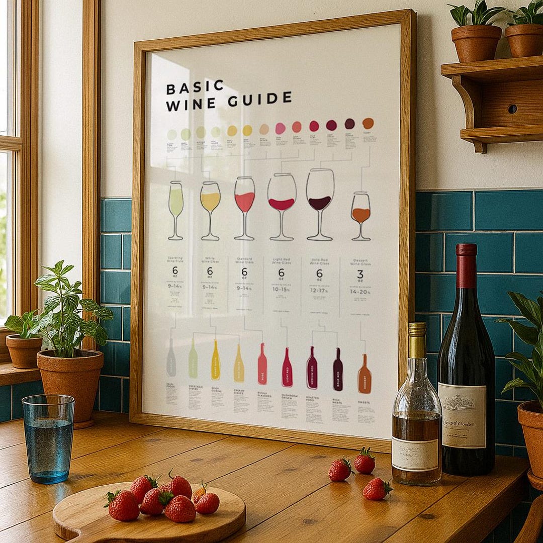 Basic Wine Guide Poster | Wine Pairing Chart, Glass Types & Colors ...