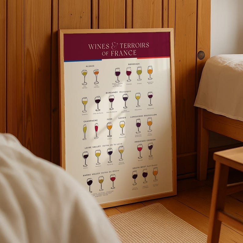 French Wine Regions Map | Minimalist Wine Guide Poster | Educational ...