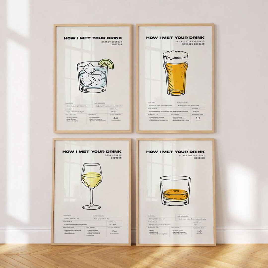 HIMYM Drink Poster Set of 4, How I Met Your Mother Wall Art Bundle ...