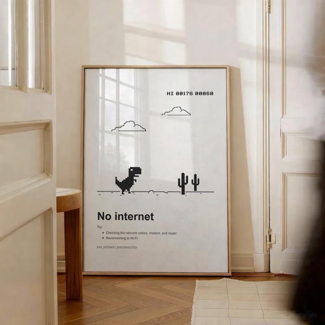 Funny Programmer Wall Art Printable, No Internet Dino Poster, Gamer ...