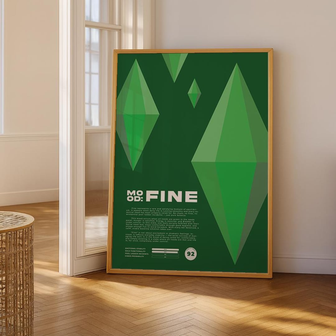 The Sims Plumbob Mood Poster Printable, Gamer Room Decor, Green Fine ...