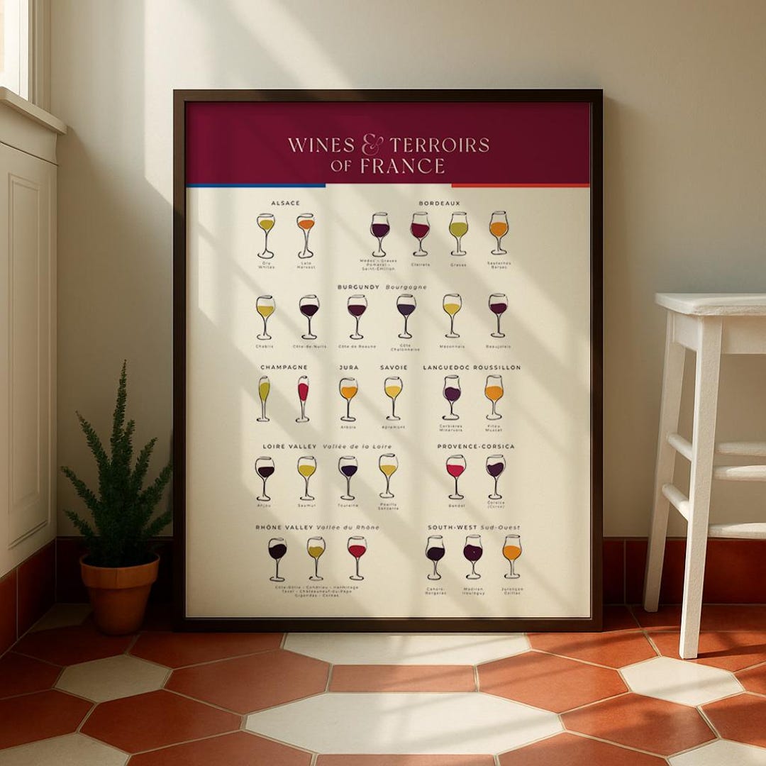 French Wine Regions Map | Minimalist Wine Guide Poster | Educational ...