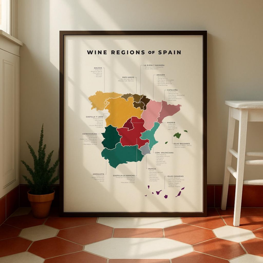 Mapa das Regiões Vinícolas da Espanha para Imprimir • Pôster de Vinhos ...