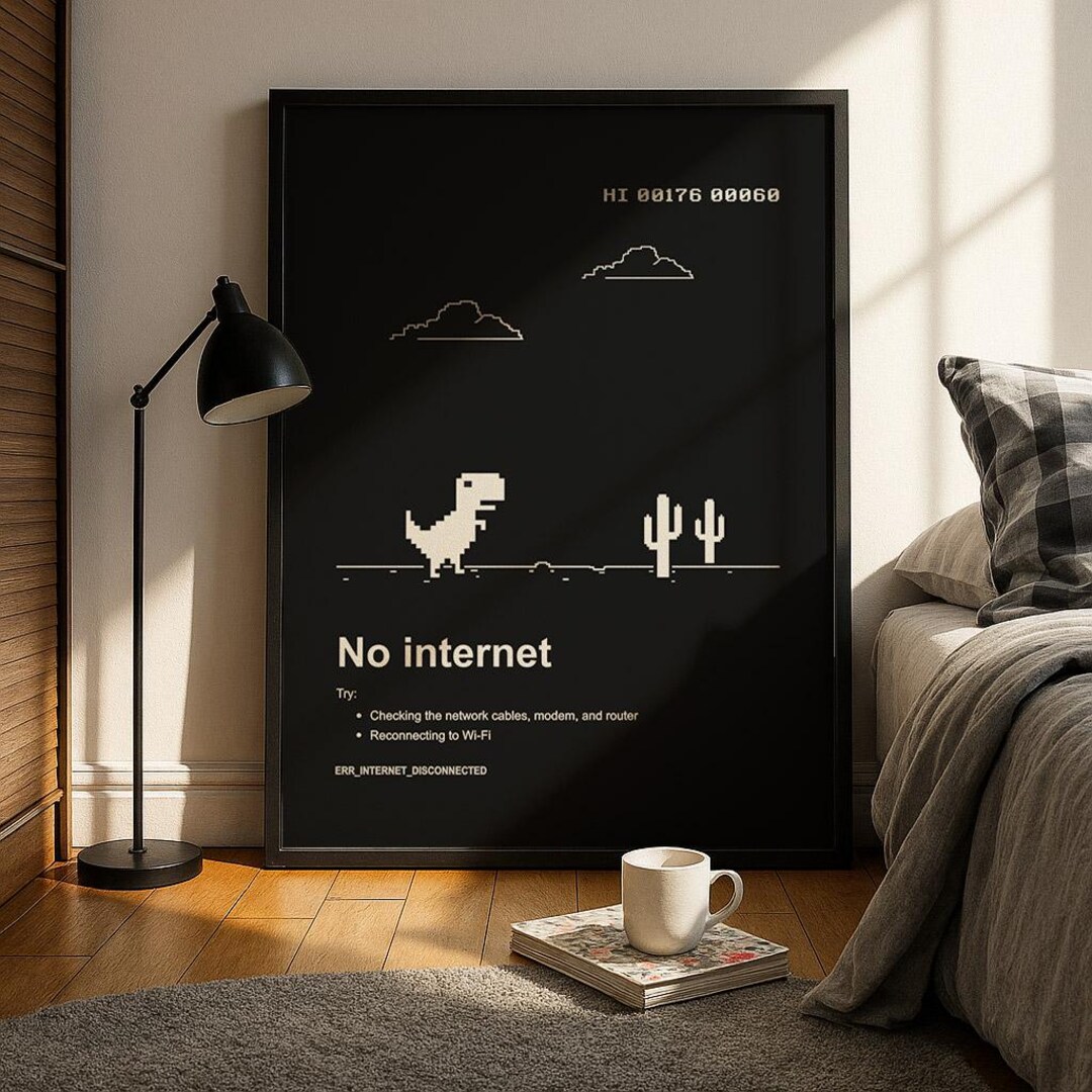 Chrome No Internet Dinosaur Game Poster – Funny Pixel Art Dark Wall ...