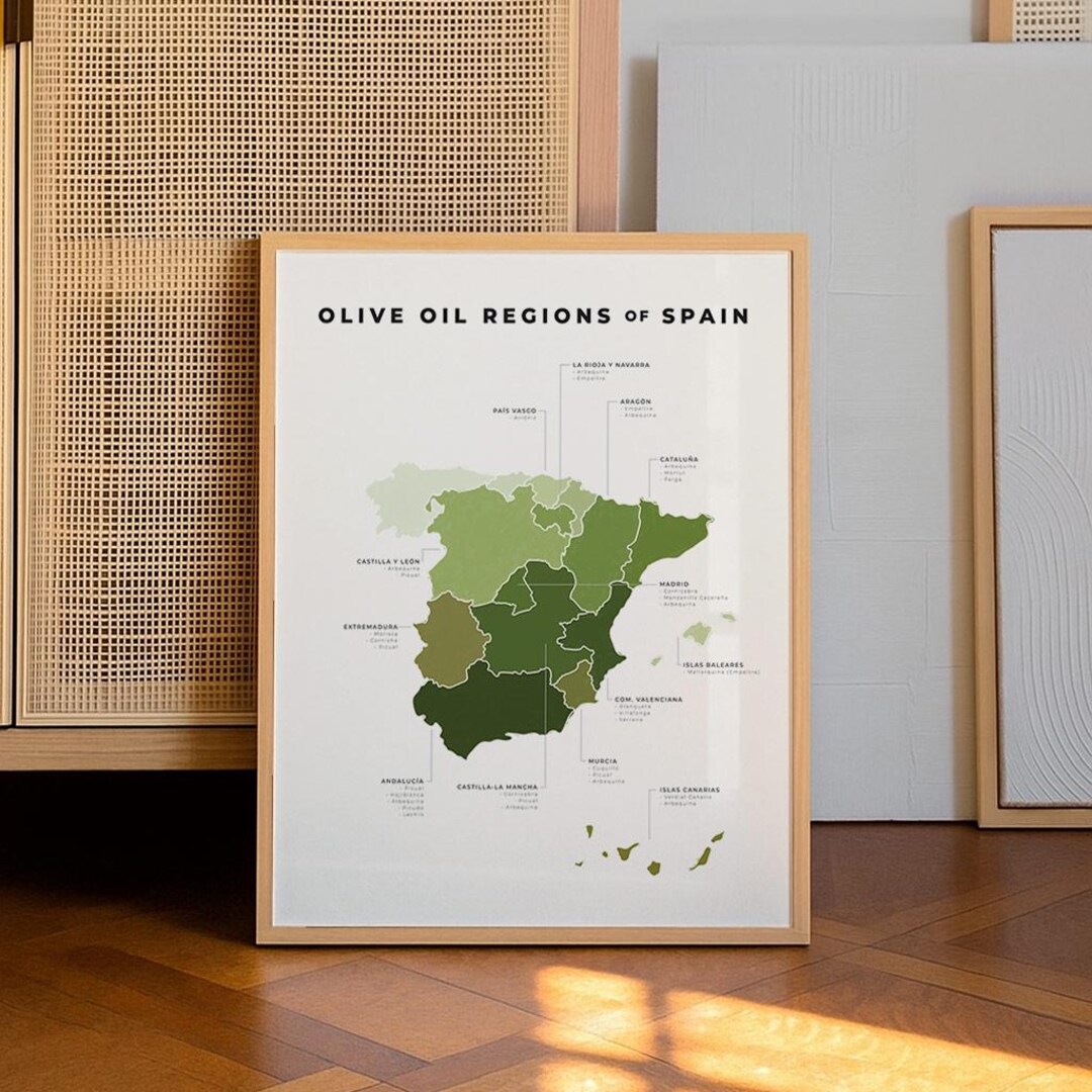 Spain Olive Oil Map Printable • Spanish Olive Varieties Chart • Kitchen ...