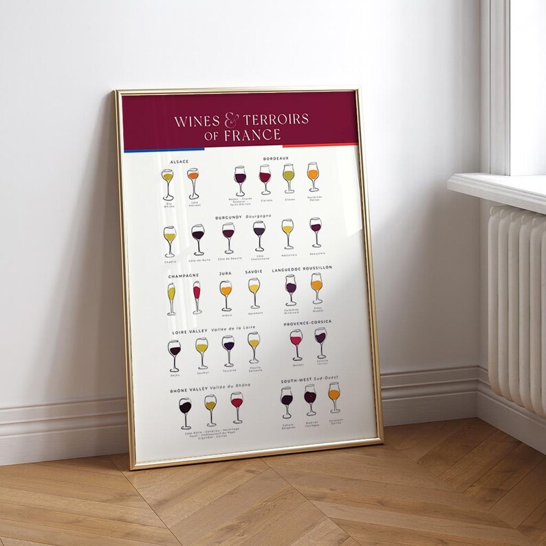 French Wine Regions Map | Minimalist Wine Guide Poster | Educational ...