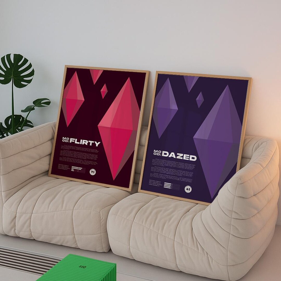 The Sims Mood Poster Set of 2, Flirty and Dazed Plumbob Wall Art, Gamer ...
