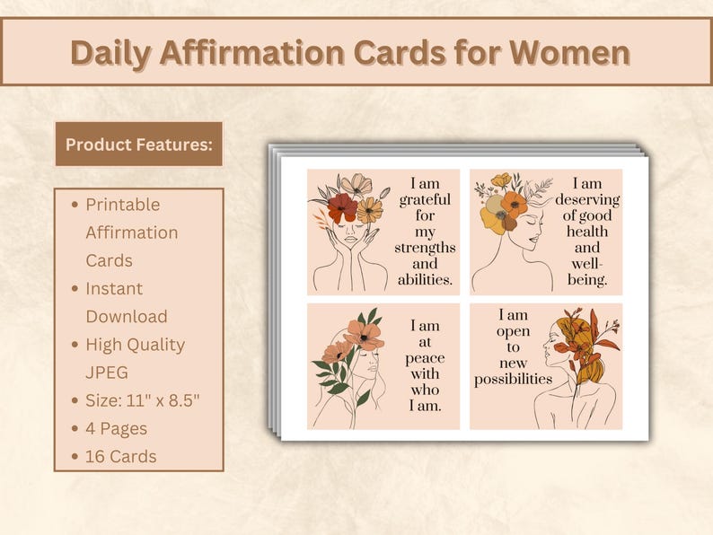 Daily Affirmation Printable Self Care Gift Digital Download Mental ...