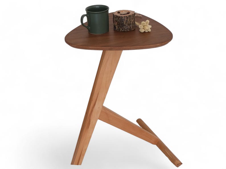 Wooden Coffee Table, Walnut Beach Veneer Triangle Wood Side Table ...