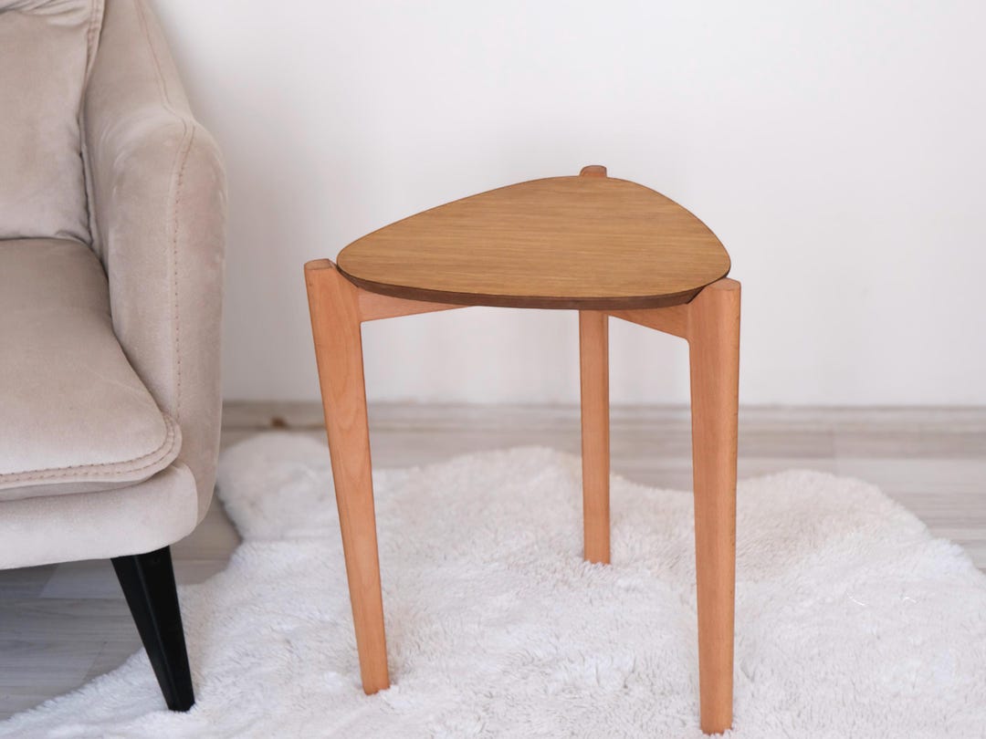 Modern Triangular Coffee Table, Wooden End Table, Oak Beech Veneer Coffee Table, Minimalist ...