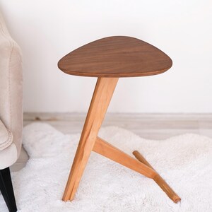 Wooden Coffee Table, Walnut Beach Veneer Triangle Wood Side Table ...