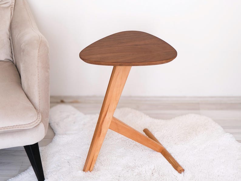 Wooden Coffee Table, Walnut Beach Veneer Triangle Wood Side Table ...