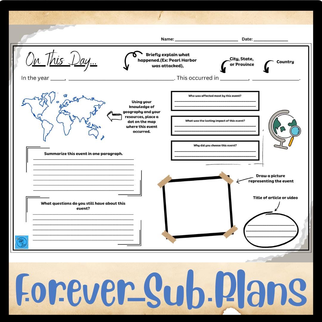 Emergency Sub Plans for Any Social Studies Class - on This Day - No ...
